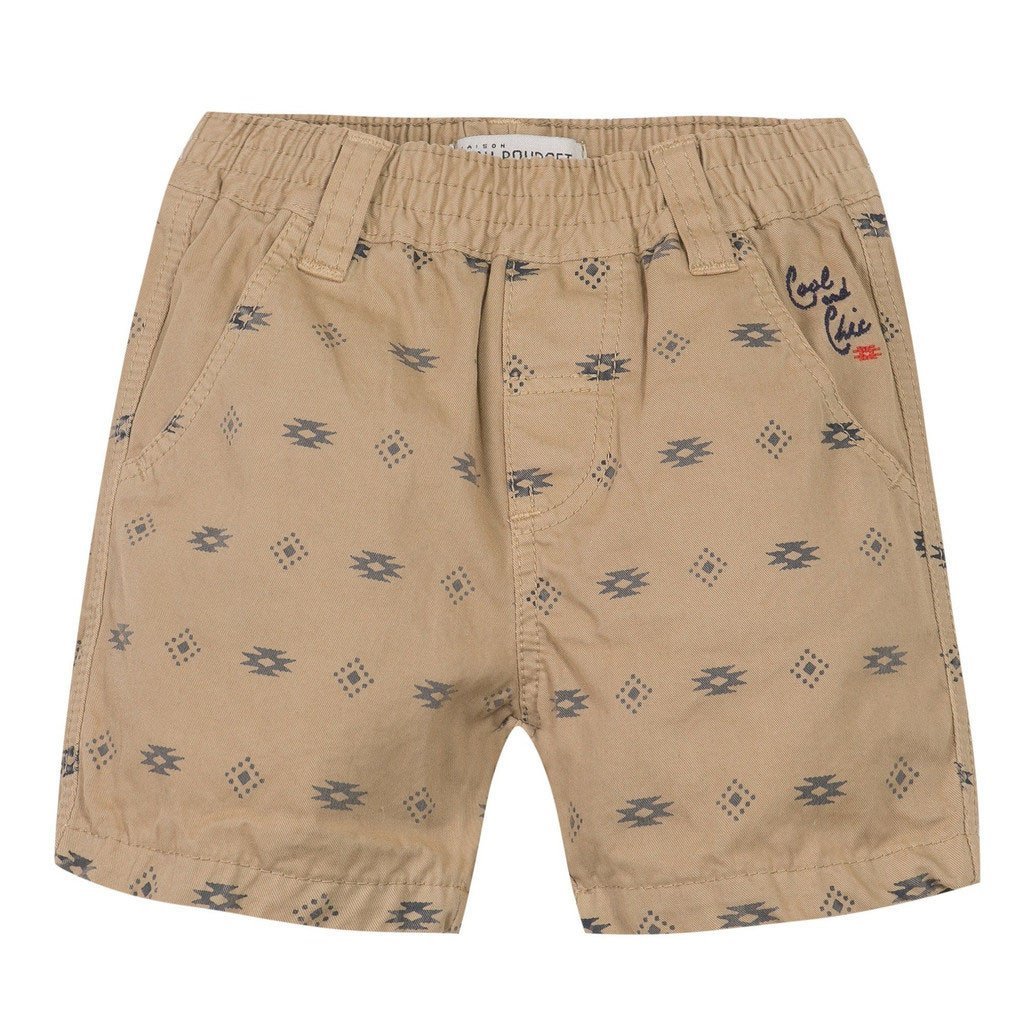Jean Bourget Baby Boy Light Brown Cotton Printed Shorts