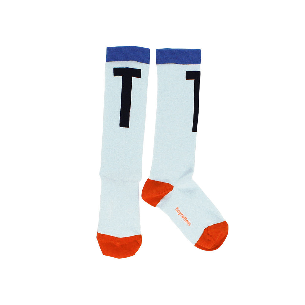 Tiny Cottons Kids T High Socks-Light Blue/Dark Navy
